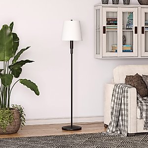 Emerson 60" Tall Floor Lamp with Fabric Shade in Blackened Bronze/White