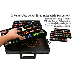 Forged Dice Co. Dice Display Case and Rolling Tray with 2 Removable Divided Dice Trays - Storage Box Holds up to 480 Metal or Plastic Polyhedral Dice Sets - Great for Dice Collectors or RPG D&D Games