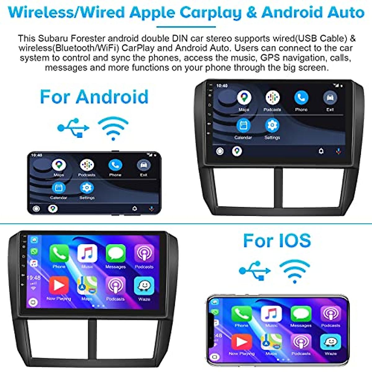 Roinvou 2+32G Android Double Din Car Stereo for Subaru Forester 2008 09 10 11 12 9'' 1080P HD Touch Screen Wireless Carplay Android Auto GPS WiFi Bluetooth Hi-Fi FM RDS Backup Camera External Mic
