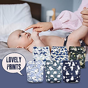 Langsprit 6 Pack Baby Cloth Diaper with Highly Absorbent Inserts, Baby Reusable Diapers, Cloth Diapers Newborn, Washable Cloth Diapers, Reusable Unisex Baby Diapers