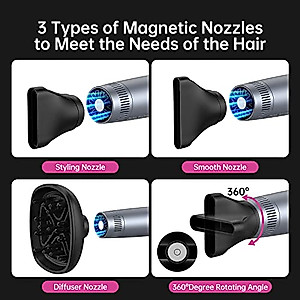 Arsupen Professional Hair Dryer with Powerful Brushless Motor, Lightweight Foldable Dual Ionic Blow Dryer, High Speed for Fast Drying with Magnetic Nozzle, 12 Modes, Super Quiet, for Travel Salon Home