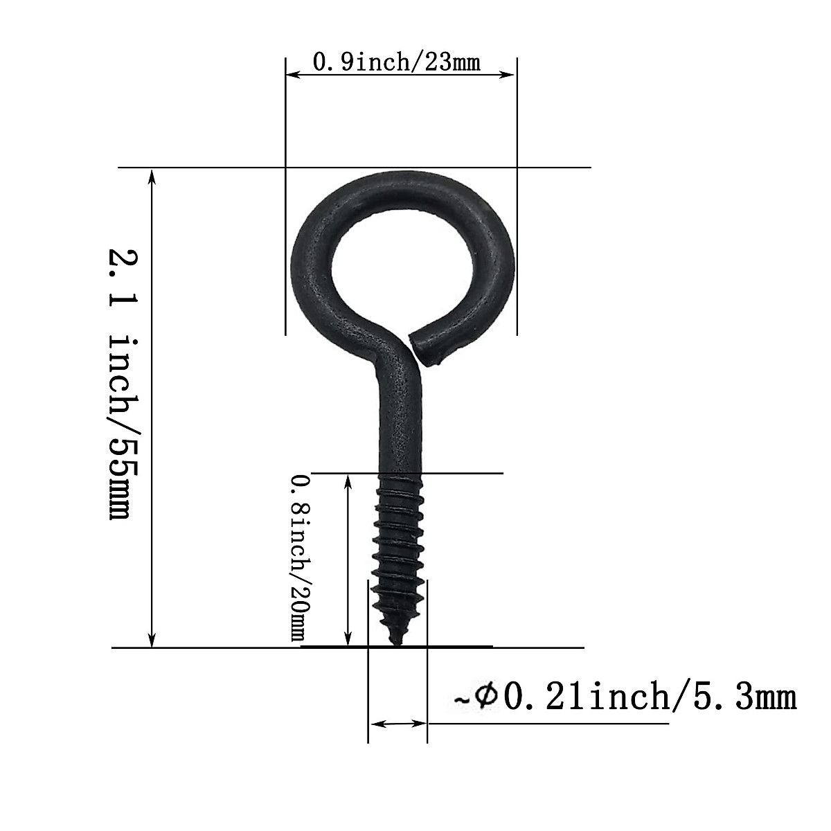 Screw Eyes, 2 Inch Metal Eye Hook, Zinc Plated Self Tapping Screw Hooks Ring, Eyelet Screws Black 30 Pcs