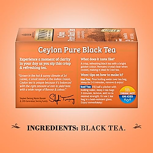 Twinings Ceylon Pure Black Tea - A Crisp, Refreshing Black Tea, Formerly Orange Pekoe, Caffeinated Tea Bags, Individually Wrapped, 20 Count