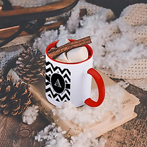 3dRose Chevron Monogram Initial A Ceramic Mug, 1 Count (Pack of 1), Black/White/Red