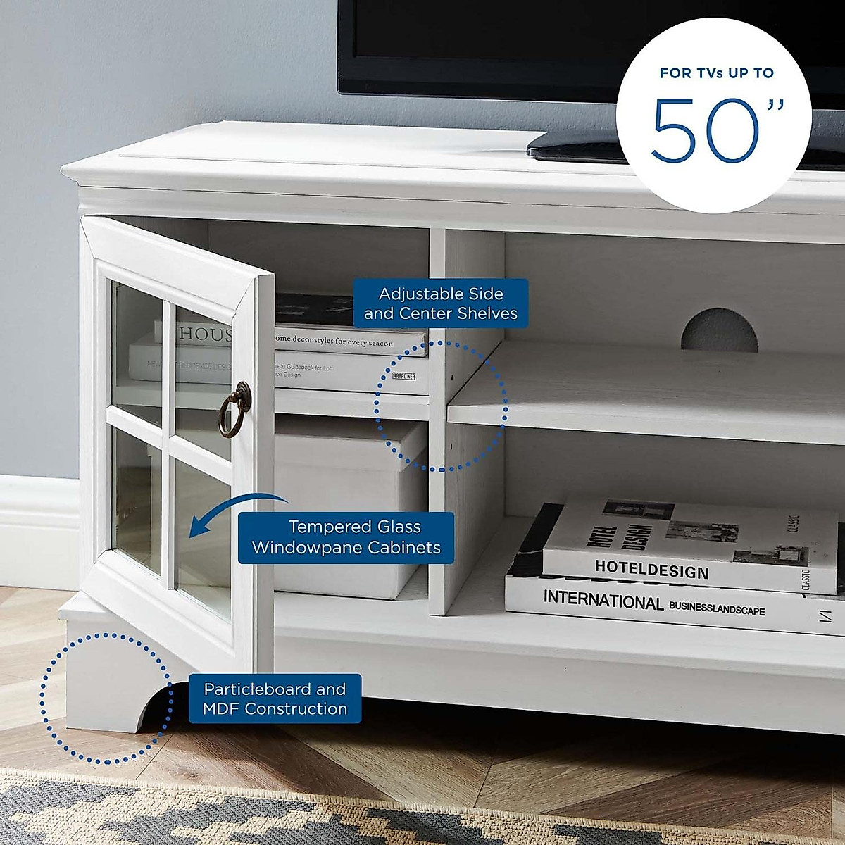 Modway Pacific Coastal Contemporary 47" TV Stand in White, 47 Inch