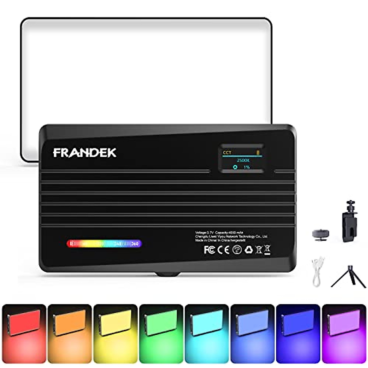 FRANDEK Portable Light for Photography, 4000mAh Rechargeable RGB On-Camera Video Lights 360°Full Color, LED Soft Video Conference Lighting Dimmable 2500K-9000K, Selfie Lighting for Live Streaming