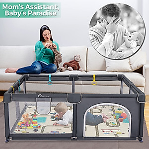 LFCREATOR Baby Playpen with Mat,Playpen for Babies and Toddlers, Large Baby Play Yard for Indoor&Outdoor，BPA-Free,Safe No Gaps Baby Activity Center 50 * 50 * 27" with 0.4" Foldable Playmat