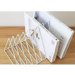 Cq acrylic Triangle File Folder Racks and Magazine Holder,10 Lattice Metal Newspaper Holder Magazine File Storage for Office Home Decoration,White