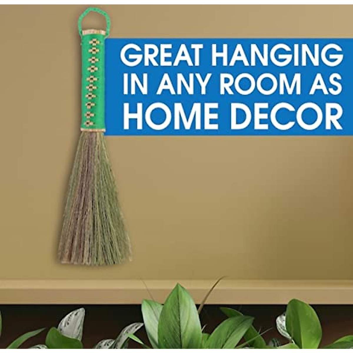 SN SKENNOVA - 12 inch Tall of Whisk Duster Brush Broom Grass wisk Broom Bamboo Grass Handcrafted Woven Nylon Thread Handle Color are on Random (Brown)