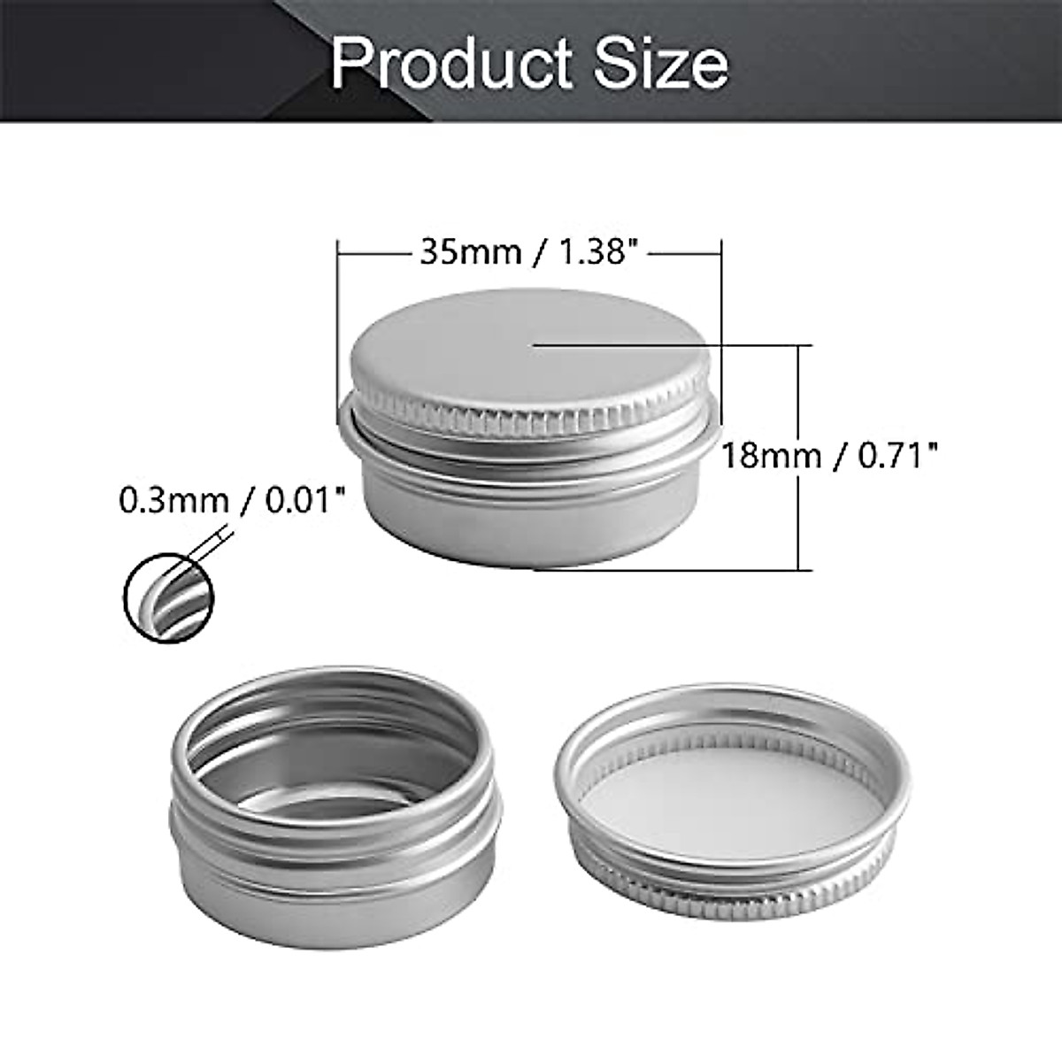 Othmro 3pcs 0.3oz Metal Round Tins Aluminum Tin Cans Containers with Screw Lid, 35 * 18mm(DxH) Silver tin cans for Salve, Spices, Lip Balm, Tea or Candies 10ml