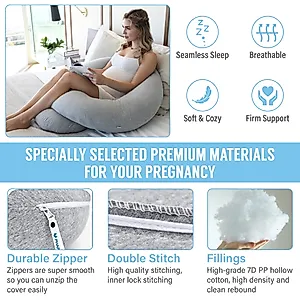 Pharmedoc Pregnancy Pillows, C-Shape Full Body Pillow – Jersey Cover Dark Grey – Pregnancy Pillows for Sleeping – Body Pillows for Adults, Maternity Pillow and Pregnancy Must Haves, New Mom Gifts
