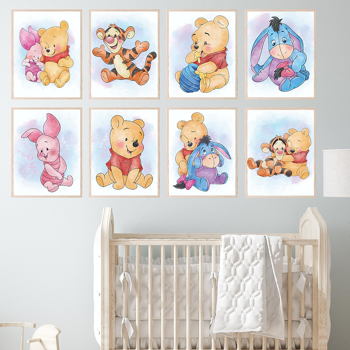BigWig Prints Winnie the Pooh Nursery Decor - Winnie the Pooh Wall Art, Baby Nursery Wall Decor, Childrens Poster Prints for Classroom, Piglet Tigger Rabbit Eeyore Gifts - Unframed Set of 8 (8x10)