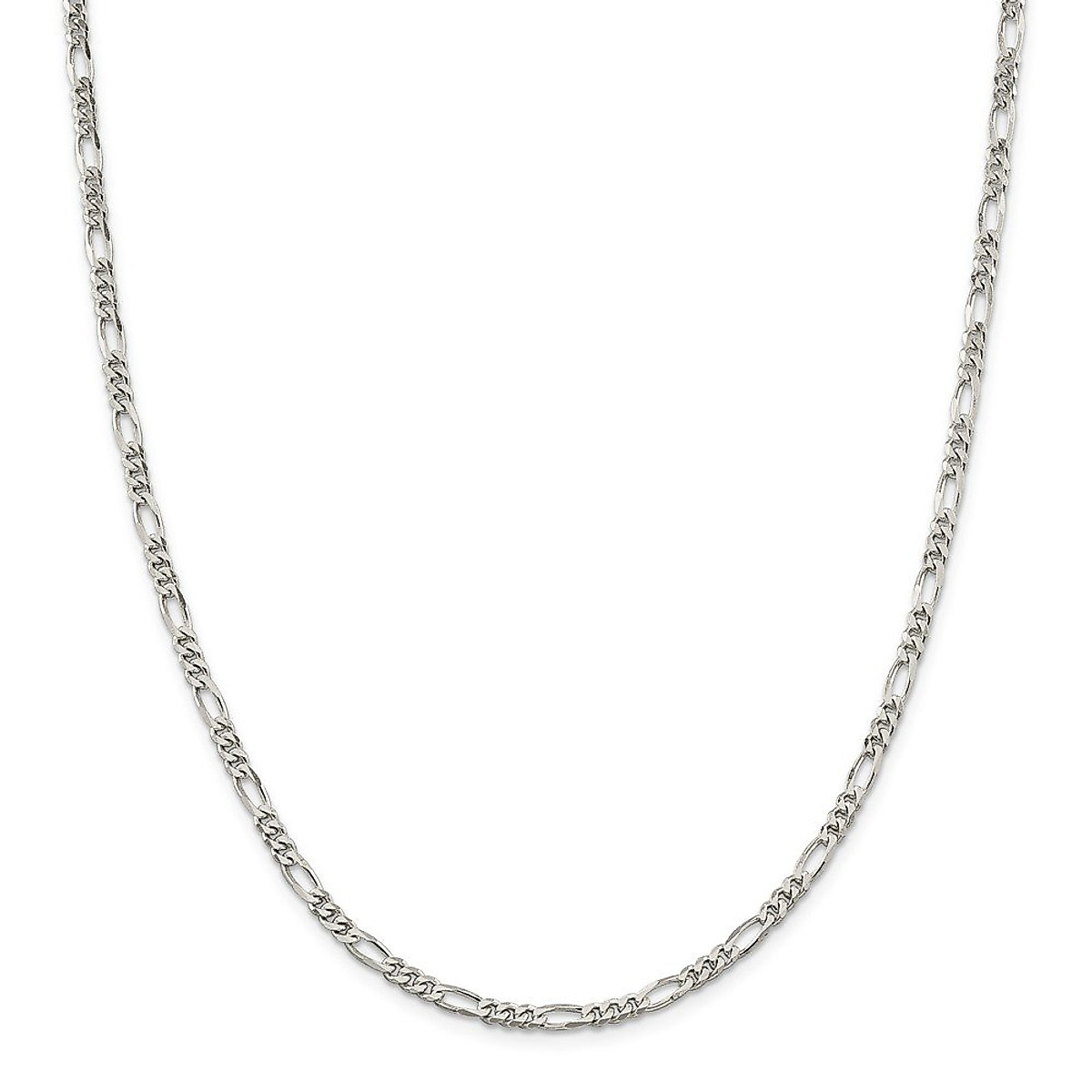Solid 925 Sterling Silver 4mm Figaro Chain Necklace - with Secure Lobster Lock Clasp 24"