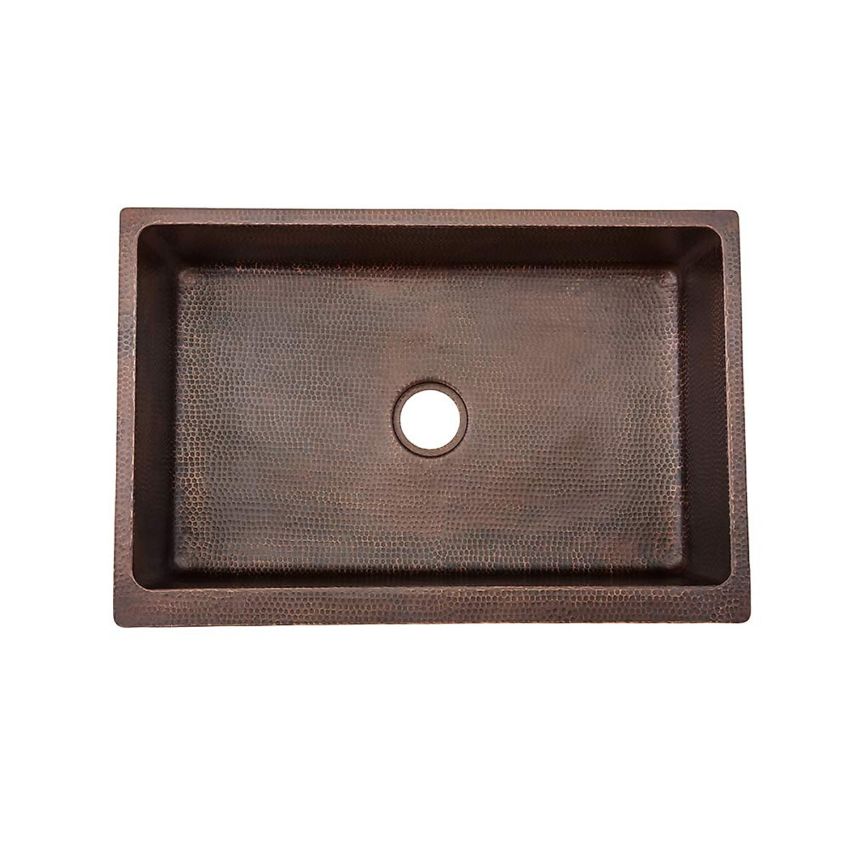 Premier Copper Products KASDB33229BS 33-Inch Hammered Copper Kitchen Apron Single Basin Sink with Barrel Strap Design, Oil Rubbed Bronze