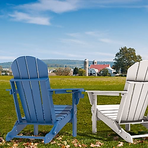 MUCHENGHY Folding Adirondack Chairs, Patio Chairs, Lawn Chairs, Outdoor Chairs, Adirondack Chair Plastic, Fire Pit Chairs, Weather Resistant with Cup Holder for Deck, Backyard, Garden(Navy Blue)