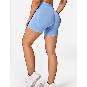 YEOREO Seamless Scrunch Workout Shorts for Women High Waisted Butt Lifting Gym Yoga Biker Shorts Light Denim S