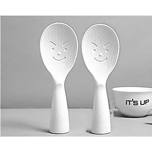 MIZORLIE Rice Paddle Tool,Non-Stick Rice Spoon,Standing Rice Spatula with Smile Face(2 Pcak/white)