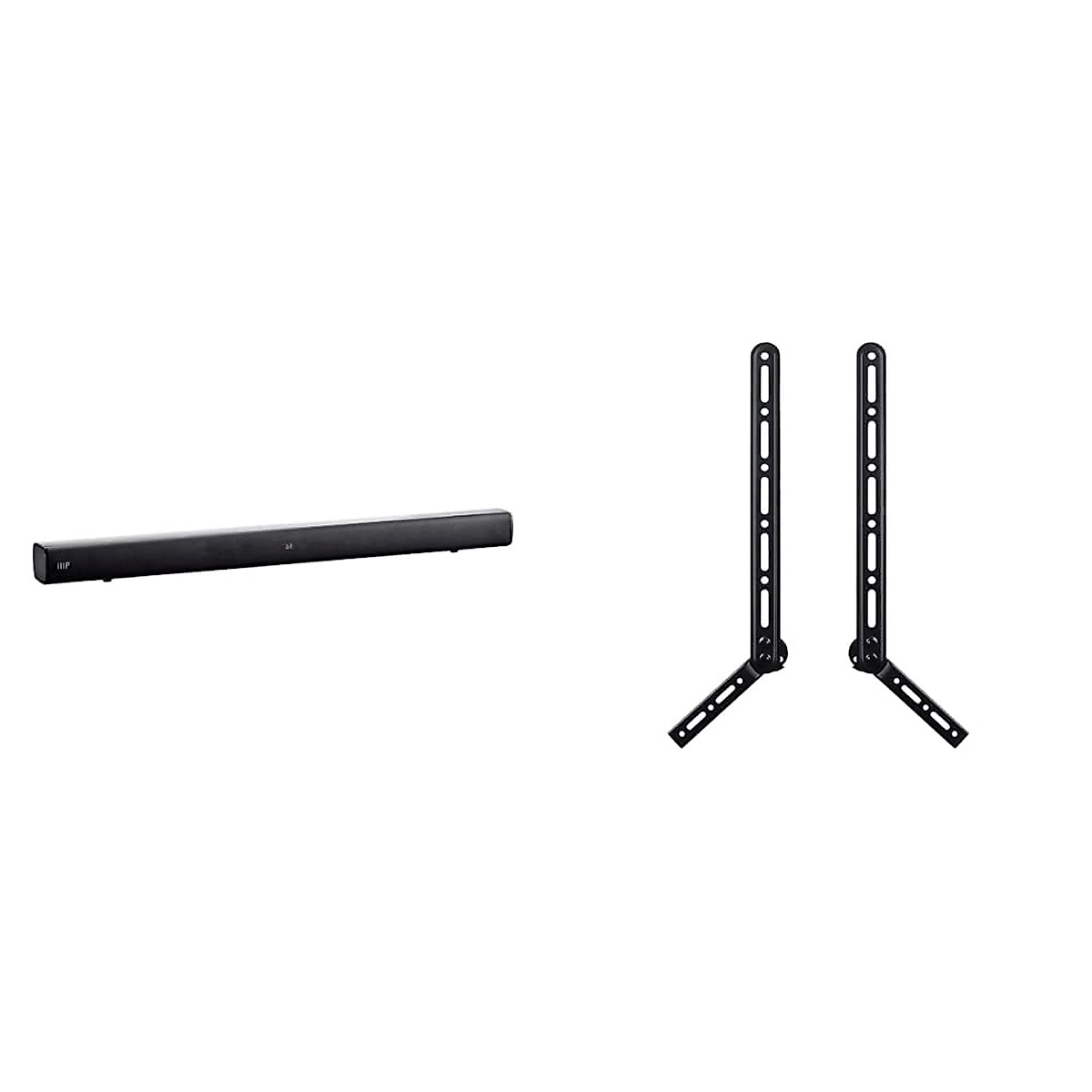 Monoprice SB-100 2.1-ch Soundbar - Black & Universal Soundbar Bracket with Adjustable Arms, Fits Displays 23in to 65in, Soundbars Up to 33lbs, Black, 139489