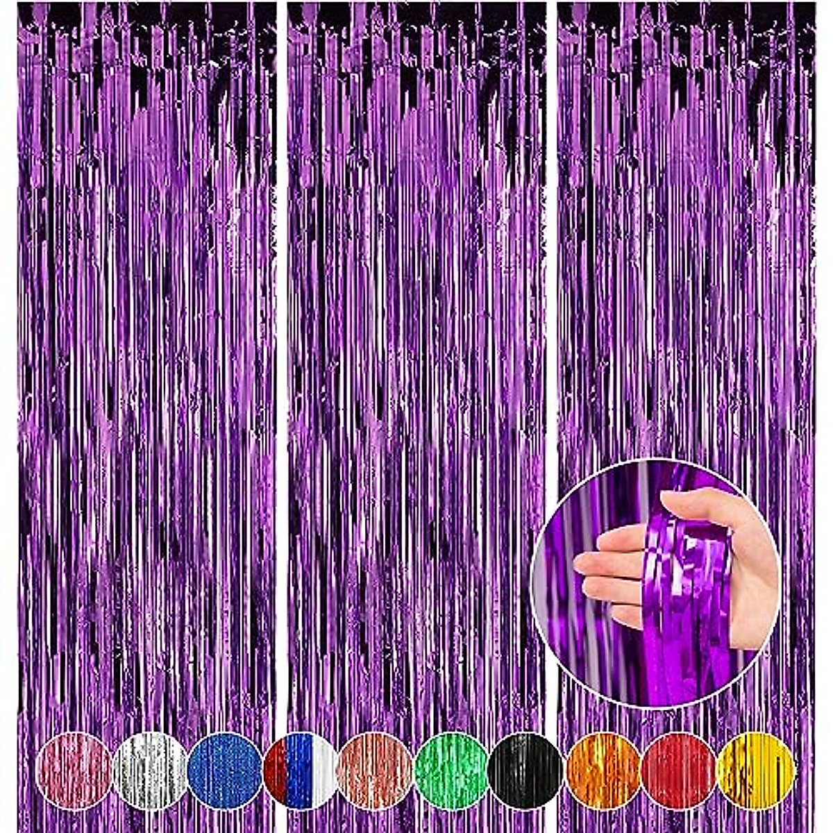 Mtkocpk Purple Party Decorations - 3-Pack of 8x3.2 Feet Purple Foil Fringe Streamers Curtains Perfect for Gender Reveals, Bachelor Parties, Mermaid, and Butterfly Themed Birthday Party Decor