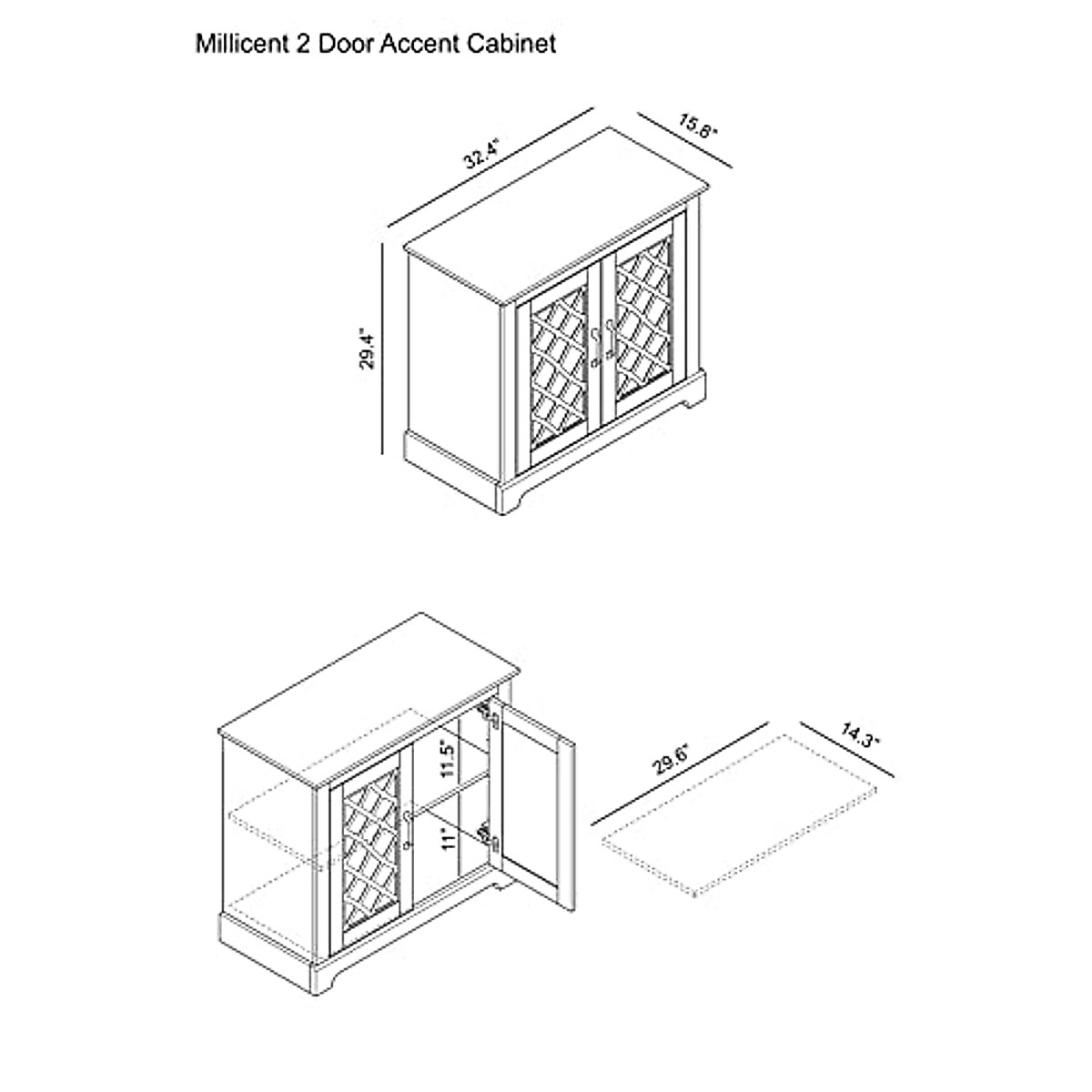 Galano Millicent 2 Door Sideboard, Buffets & Sideboards, Storage Cabinet, Credenza for Living Room, Buffet Cabinet with Storage, Acrylic Mirror, Black with Knotty Grey Oak