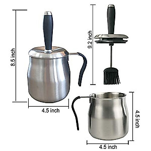 BBQ Basting Pot with Basting Brush - Stainless Steel Barbecue Sauce Pot with Silicon Basting Brush by Qidea, 32 OZ