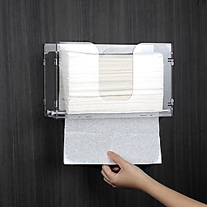 Evron Paper Towel Dispenser Countertop & Wall Mount Clear One-Hand Pull C Fold Z Fold Trifold and Multifold Paper Towel Holder (Simple Snap-on Assemble Before Use)