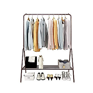 Metal Garment Rack Single Rail Clothing Rack Closet Organzier Heavy Duty with Shelves, Brown