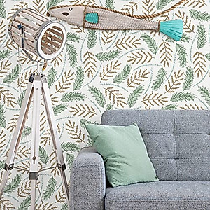 WESTICK Leaf Wallpaper Peel and Stick Fresh Natural Needles Leaves Contact Paper Self Stick Cute Tropical Wall Paper Waterproof Botanical Wallpaper for Bedroom Cabinets Dresser Nursery 17.5 x 118 in