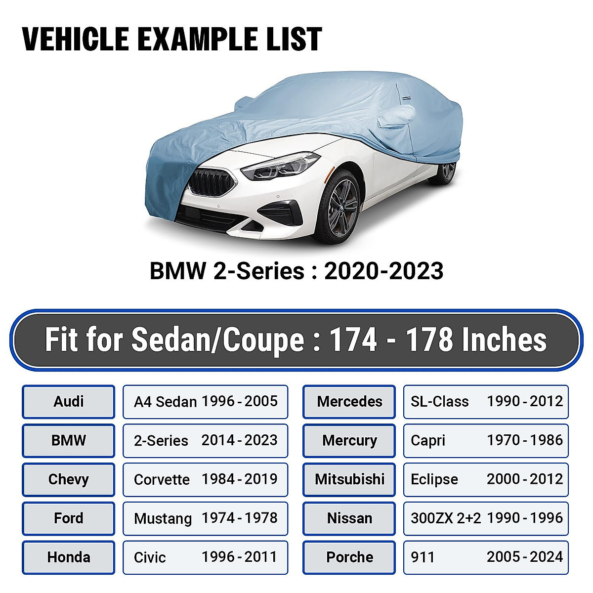 iCarCover 30-Layer Car Cover Waterproof All Weather | Premium Quality Car Covers for Automobiles, Ideal for Indoor and Outdoor Use, Fits Sedan/Coupe (174-178 inch)