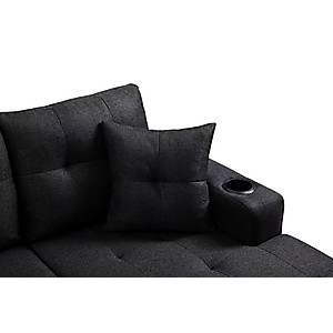 96" Sectional Sofa L-Shaped Couch with Chaise Lounge, Modern Corner Sofa Couch with Cup Holder and Pillows, 4-seat Sectional Sofa Cloud Couches for Living Room Apartment Office, Black
