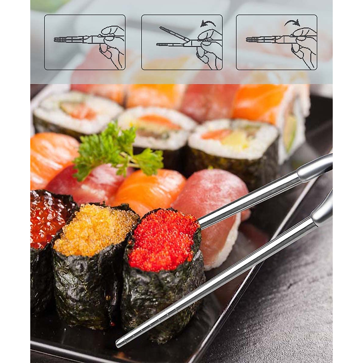 IROJEEF Autosticks Chopsticks Metal Chopsticks Set Chopsticks Reusable kids Chopsticks Press Chopsticks Beginner Chopsticks Easy Chopsticks Super portable Easy to Clean (Blue)