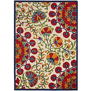 Nourison Aloha Indoor/Outdoor Red/Multi 7'10" x 10'6" Area -Rug, Easy -Cleaning, Non Shedding, Bed Room, Living Room, Dining Room, Deck, Backyard, Patio (8x11)