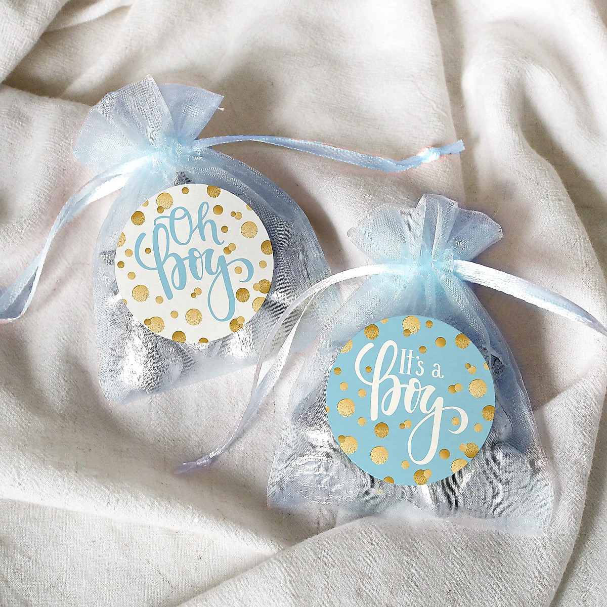 Blue and Gold It's a Boy Baby Shower Favor Stickers, 1.75 in. Thank You Stickers & Envelope Seals - 40 Labels