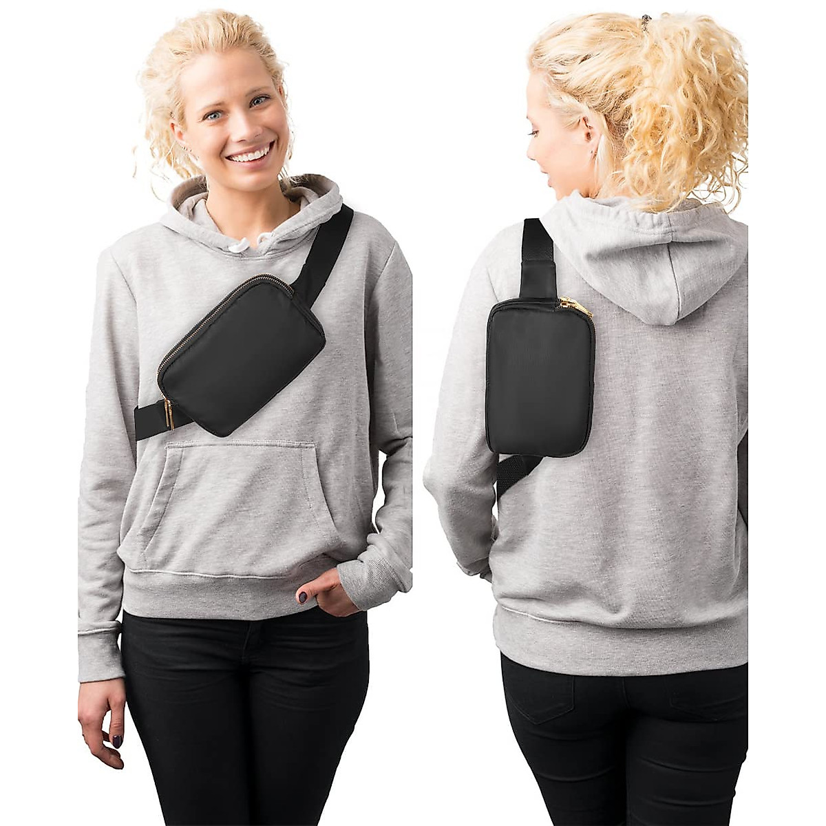 Sindax Small Black Fanny Packs for Women Waterproof Chest Pack Belt Bag with Adjustable Fashion Hip Bum Bag for Travel Workout Running Hiking