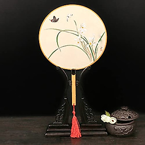 PHONME Decorative Folding Fans Ancient Fan，Chinese Style Hanfu Long-Handled Round Fan, Hanfu Shooting Handheld Fans for Film and Television Shooting Gift Hand Fan Vintage Style (Color : C)