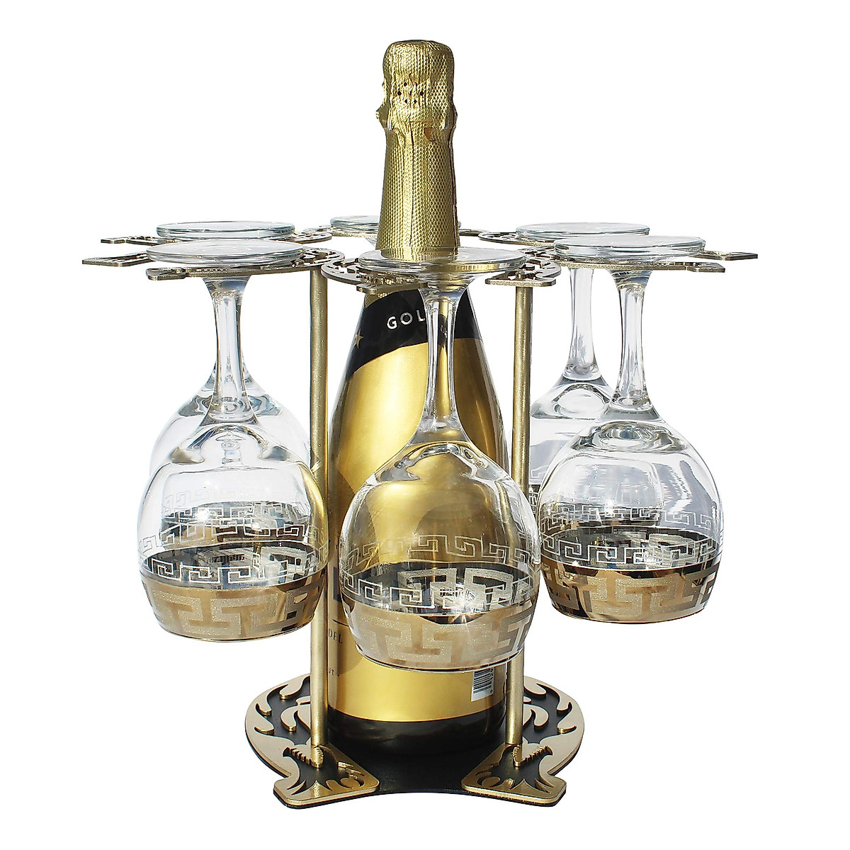 Turbo Urbo Horseshoe Decor Wine Glass Rack - Countertop Wine Glass Holder - Kitchen Decor 6 Stemware Storage Rack and 1 Bottle - Elegant Glass Rack in Gold