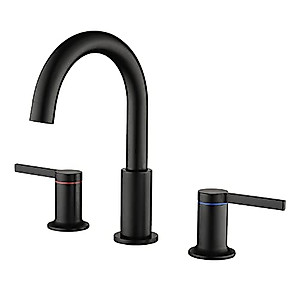 SHAMANDA Bathroom Vanity Sink Faucet 3 Holes, Mordern 2 Handle 8 Inch Widespread Bathroom Lavatory Basin Taps Brass, Valve and cUPC Water Supply Hoses Included, Matte Black, LB106-7