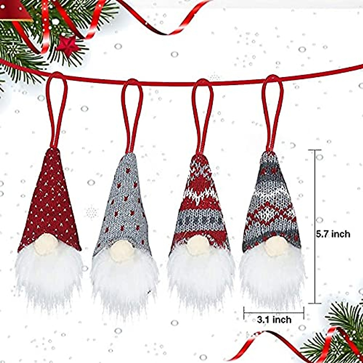 8 Pcs Christmas Tree Hanging Gnomes Ornaments，Christmas Gnomes Decor Ornaments Handmade Swedish Tomte Gnomes Plush Scandinavian Santa Elf Hanging Decorations for Home Christmas Holiday Decor