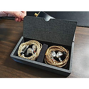 Miter Carrying case for DAP + Earphone , Handmade Italy PU Leather Hard Standing case for 2 IEM Earphones + 1 Digital Audio Player Storage Carry Cover Box (Large Size-Indigo Blue)