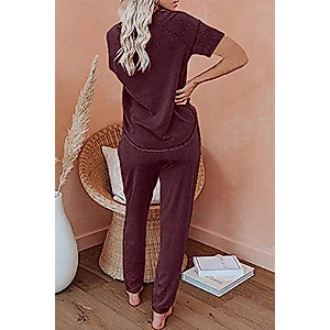AUTOMET 2 Piece Outfits for Womens Lounge Pajamas Sets Short Sleeve Loungewear Soft Caual Comfy Dressy Tops Sweatsuits Pjs Sets Summer Outfits 2023 with Joggers Sweatpants