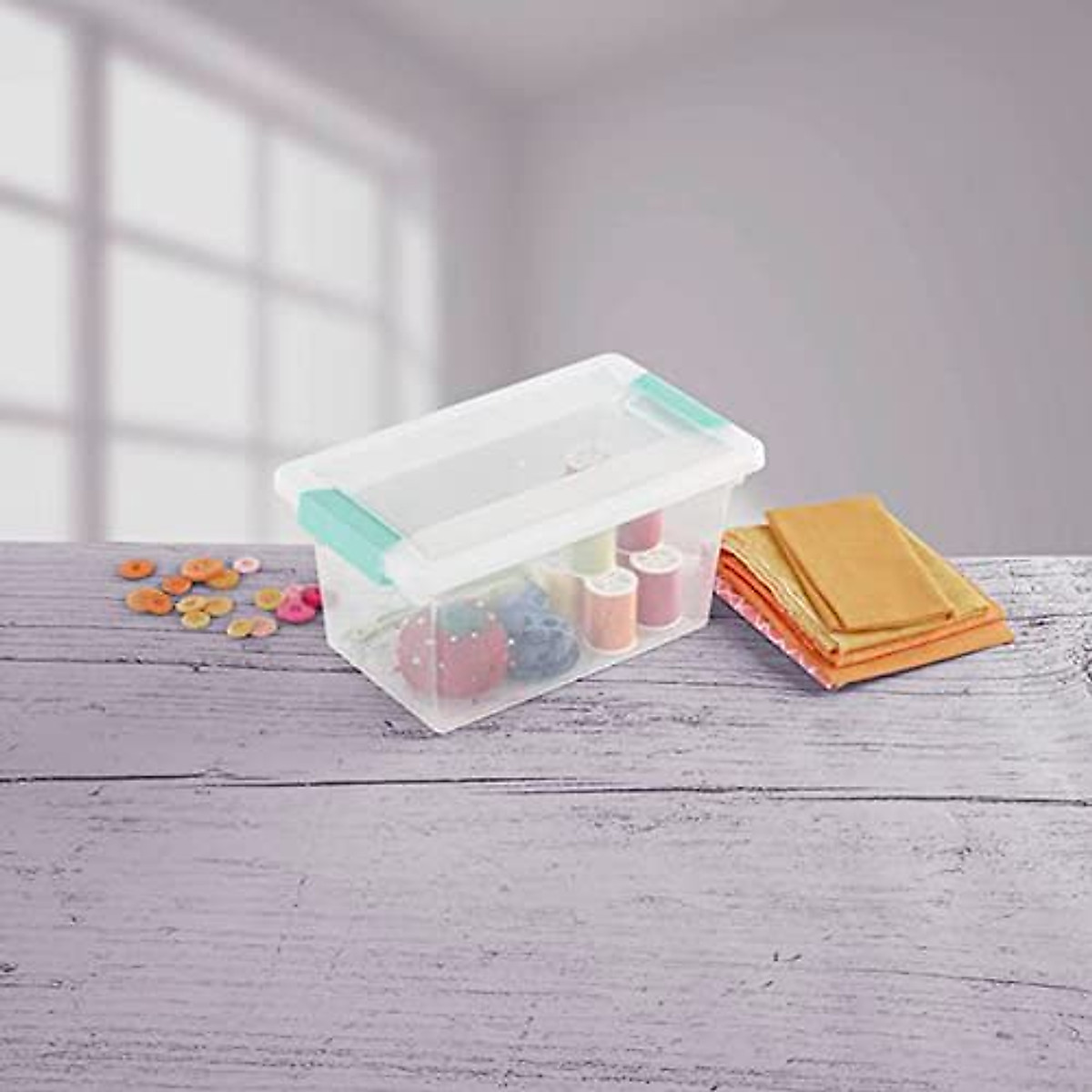 Sterilite Plastic Medium Clip Stacking Storage Box Container with Latching Lid for Home, Office, Workspace, and Utility Space Organization, 8 Pack