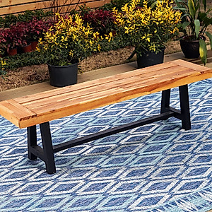 Sophia & William Acacia Wood Bench 1 Pack, Outdoor Oil Fininshed Backless Slim Wooden Bench for Patio Porch Yard Garden Yard Lawn, Teak Color