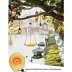 MUMTOP Hanging Bird Bath Outdoor Glass Bird Baths Sunflower Bird Feeder with Water Ripple Rim 11 Inch for Garden Yard Patio Decor