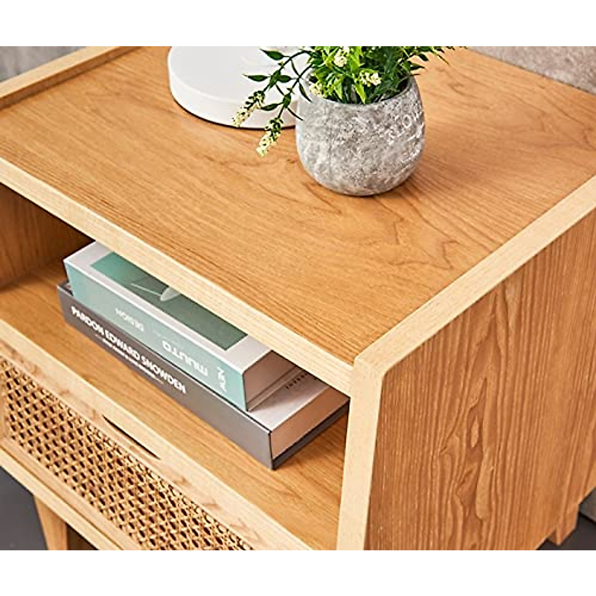 DLOETT Solid Wood Log Color Bedside Table Simple Rattan Nordic Small Cabinet Storage Cabinet 40 * 50cm Wide Bedroom Dresser