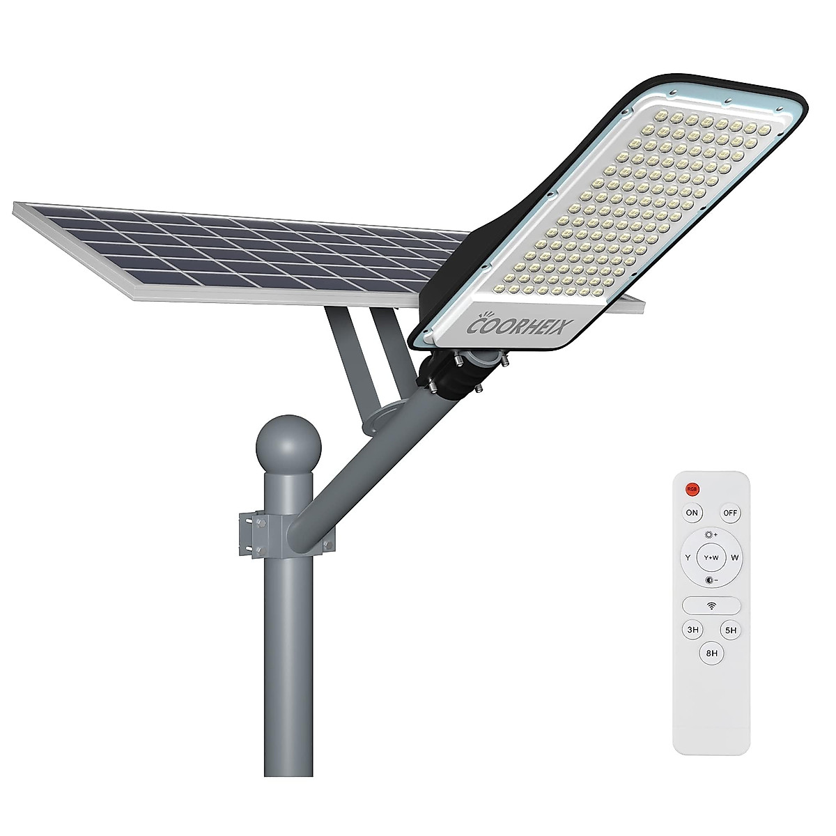 COORHEIX Solar Street Light,Solar Lamp Outdoor Security Led Flood Lights Pole Light Dusk to Dawn Remote Control with Motion Sensor 43000 Lumens for Parking Lot,Stadium,Pathway,Yard,Roadway
