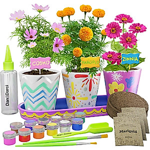 Paint & Plant Stoneware Flower Gardening Kit - Easter Gifts for Girls & Boys Ages 6-12 - Kids Arts & Crafts Project Birthday Gift, STEM Activity for Age 6, 7, 8, 9, 10, 11 & 12 Year Old Girl