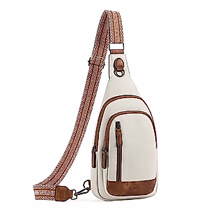 CLUCI Sling Bag for Women Leather Crossbody Fanny Packs for Women Large Sling Backpack Chest Bag for Travel Hiking Cycling Beige with Brown