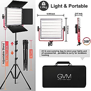 GVM 1200D PRO RGB LED Video Light with 3 Softboxes,50W Video Lighting Kit, 360°Full Color Led Video Lighting Kit with APP Control3 Packs Video Light, 3200K-5600K, Aluminum Alloy Shell, CRI 97