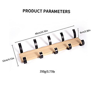 KooNiosio Solid Wood Wall Hanging Coat Rack, Entrance Hanger, Metal Wood Coat Hanger with 5 Black Aluminum Hooks for Coat, Scarf, Bag, Towel, Key, Coat, Umbrella, Hat, Oak (Black)