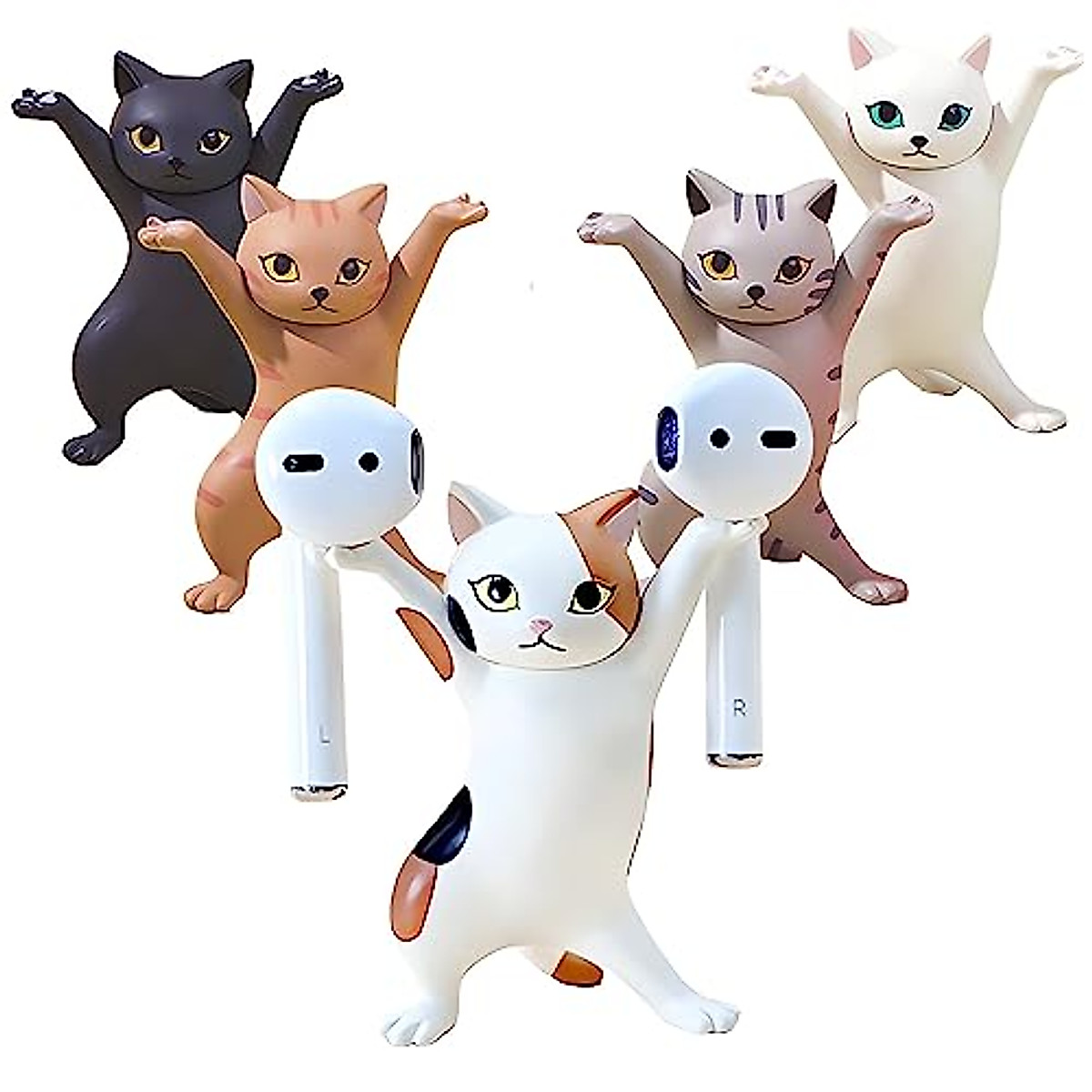 ATHAND 5PCS Enchanting Cat Airpod Holder - Cute Earbuds Headphone Stands Accessories - Unique Desk Accessories Birthday Gifts